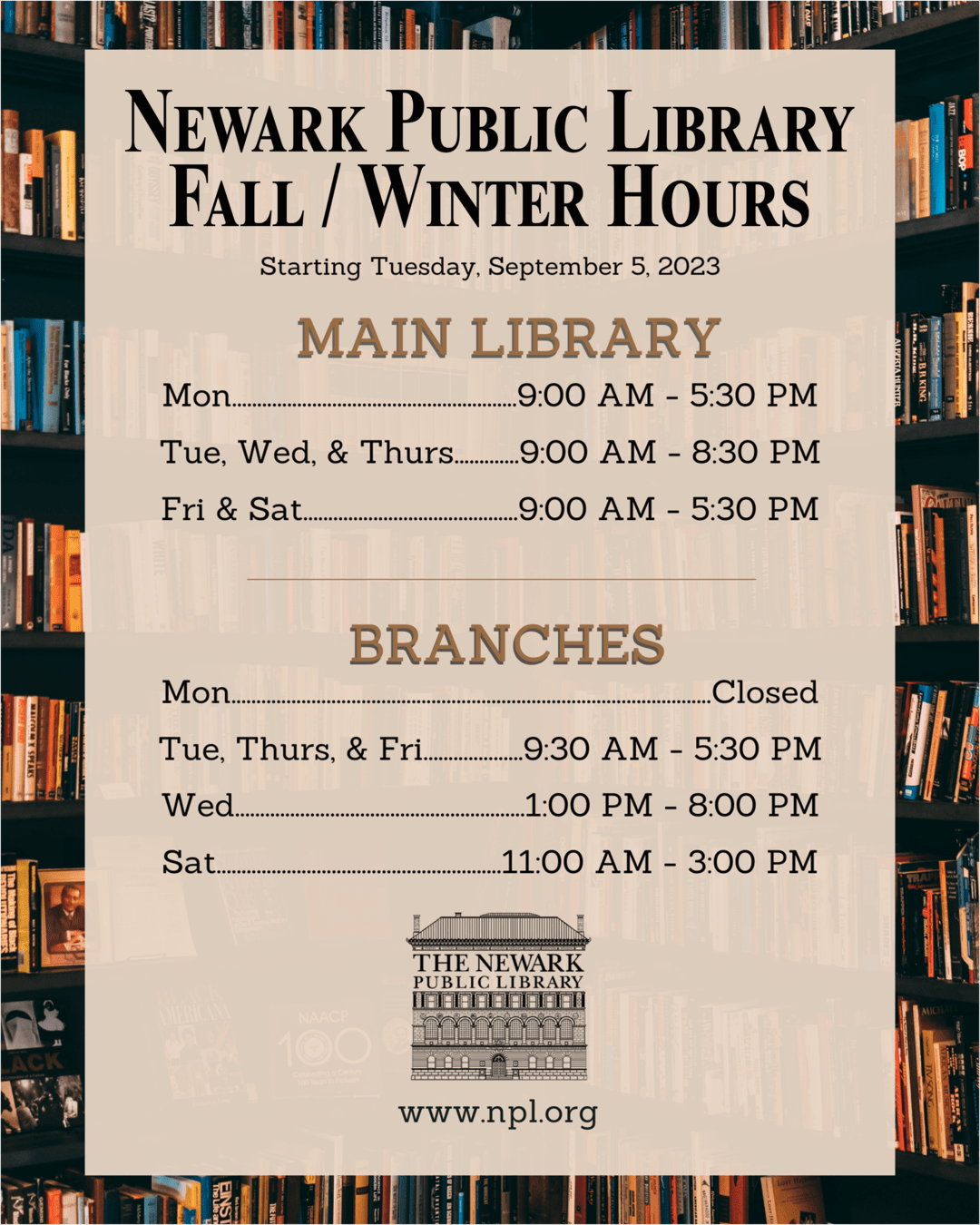 NPL Fall/Winter Hours - Newark Public Library